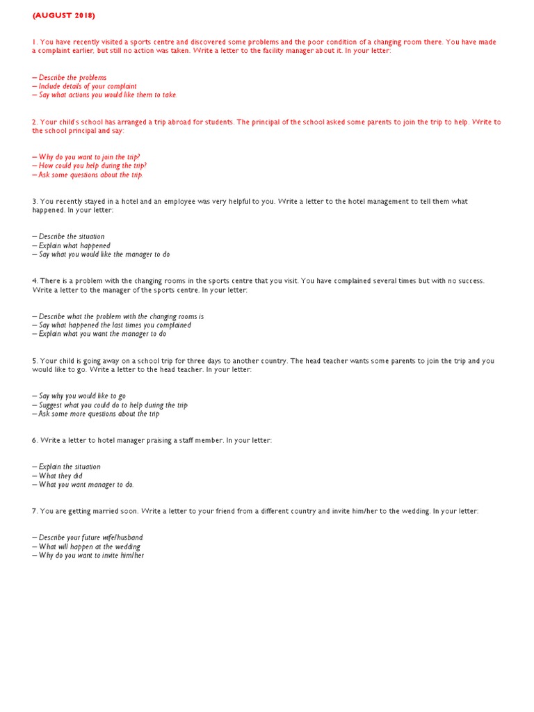 July-August 2018 Writing T1 Letters | PDF