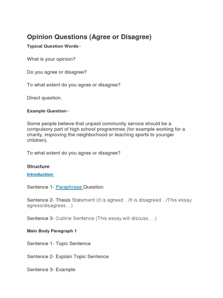 Opinion Questions (Agree or Disagree) : Typical Question Words | PDF ...
