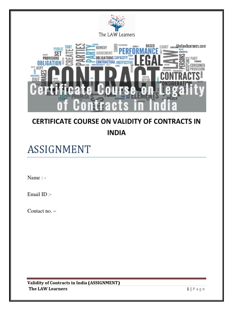Assignment: Certificate Course On Validity of Contracts in India | PDF ...