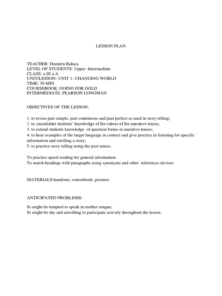 Lesson Plan | PDF | Storytelling | Lesson Plan