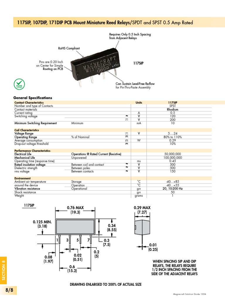 117SIP, 107DIP, 171DIP PCB Mount Miniature Reed Relays | PDF | Relay ...