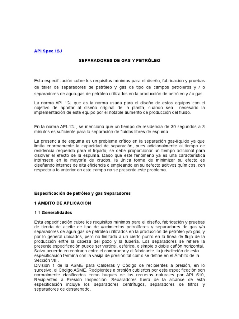 Norma API 12J Espanol PDF | PDF | Petróleo | Presión