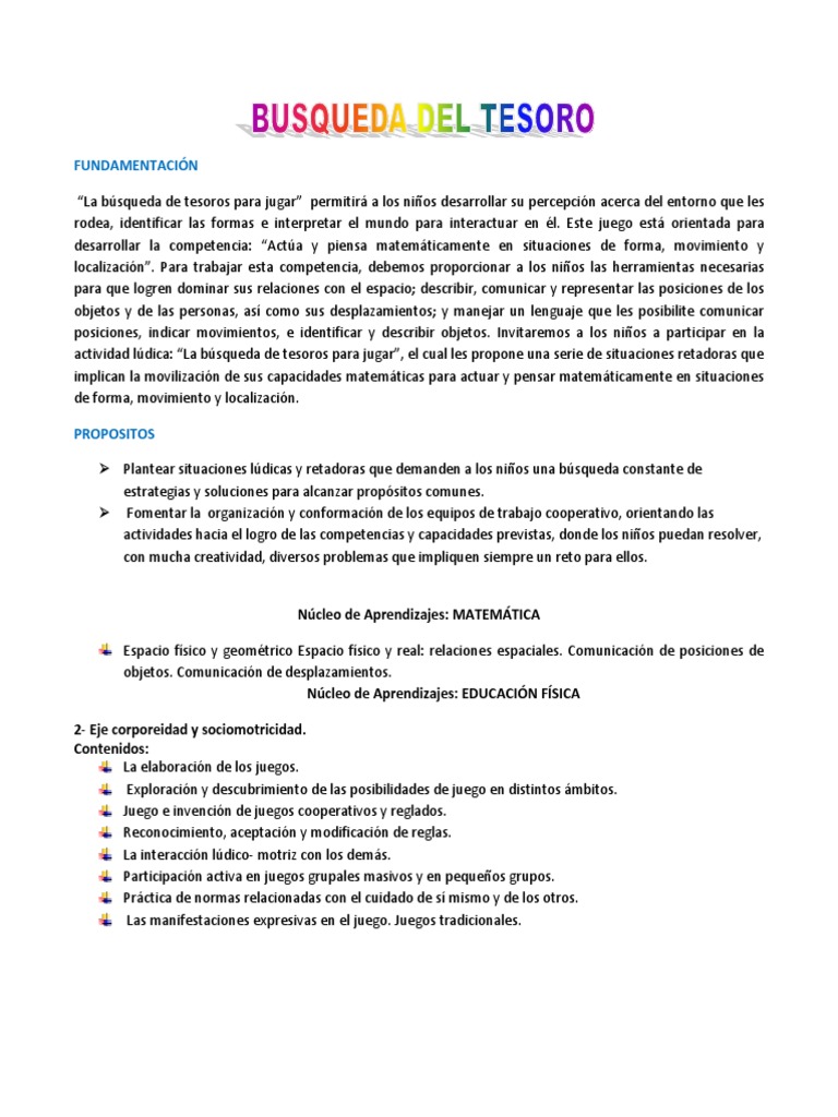 Búsqueda del Tesoro Matemática Infantil | PDF | Espacio | Color