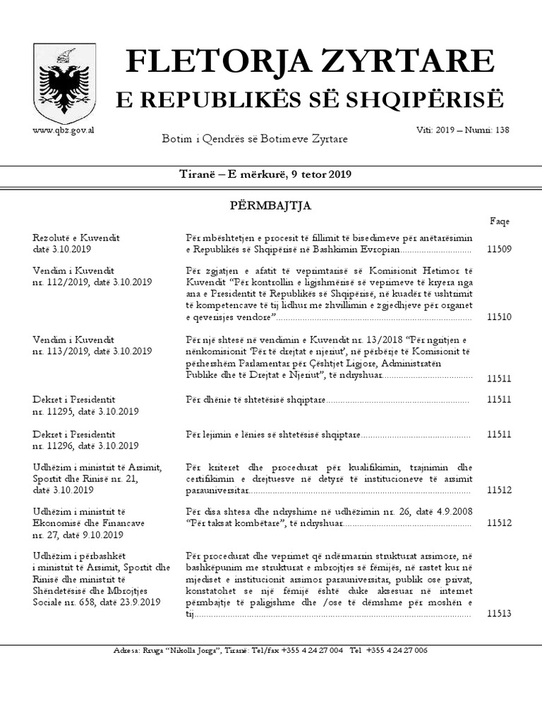Fletore Zyrtare 2018 | PDF