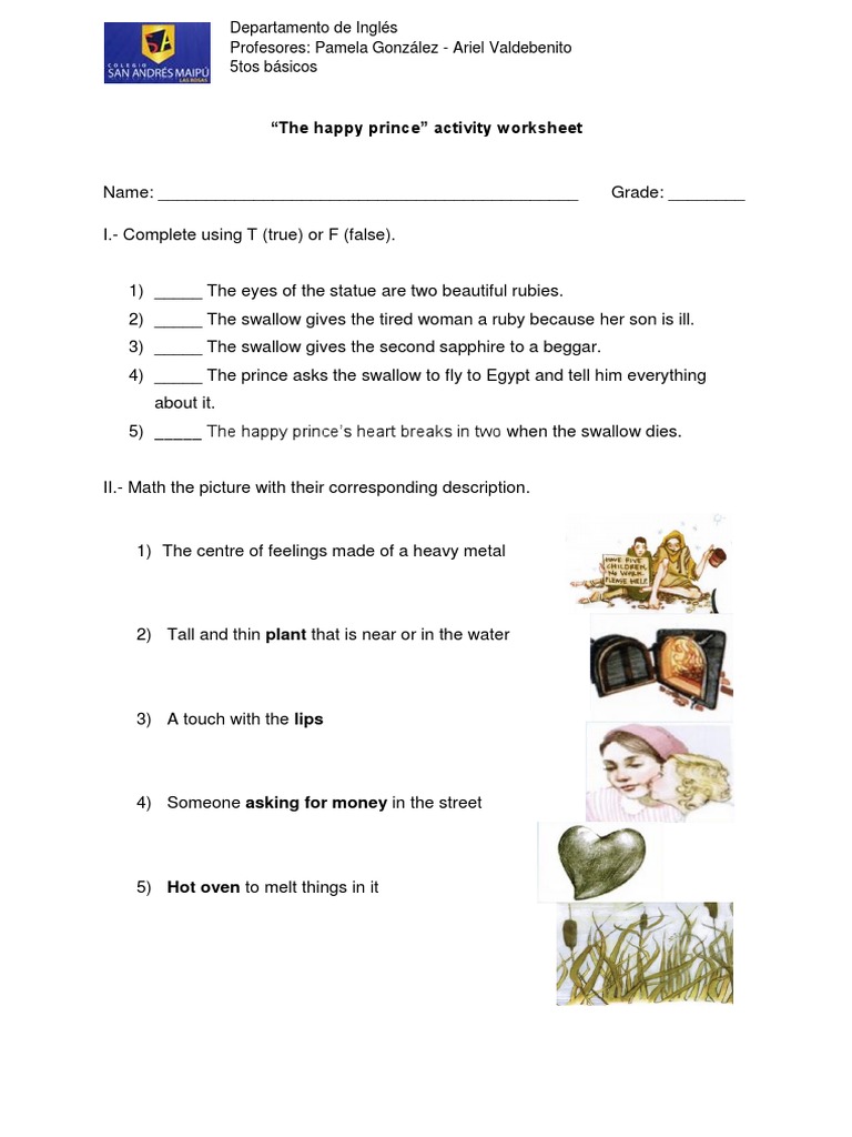 "The Happy Prince" Activity Worksheet | PDF