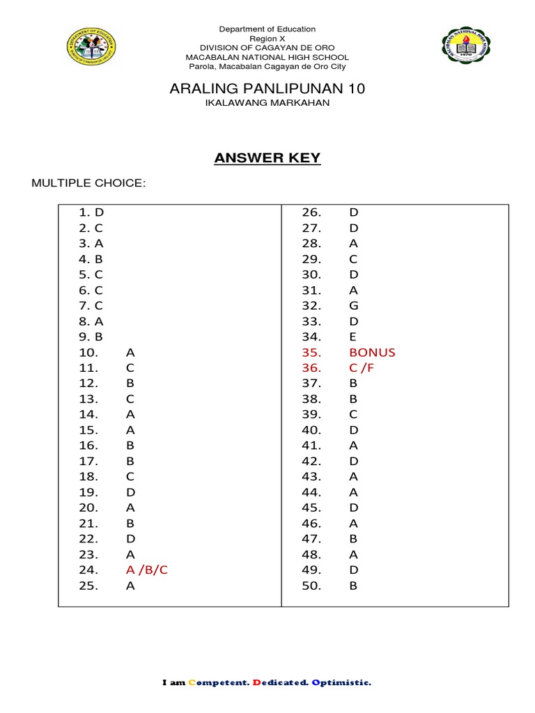 Answer Key AP10 Q2 | PDF