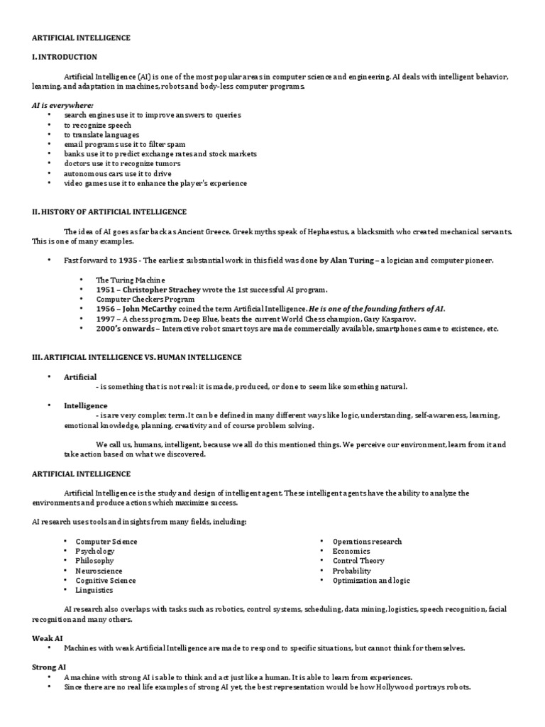 AI Notes | PDF | Artificial Intelligence | Intelligence (AI) & Semantics