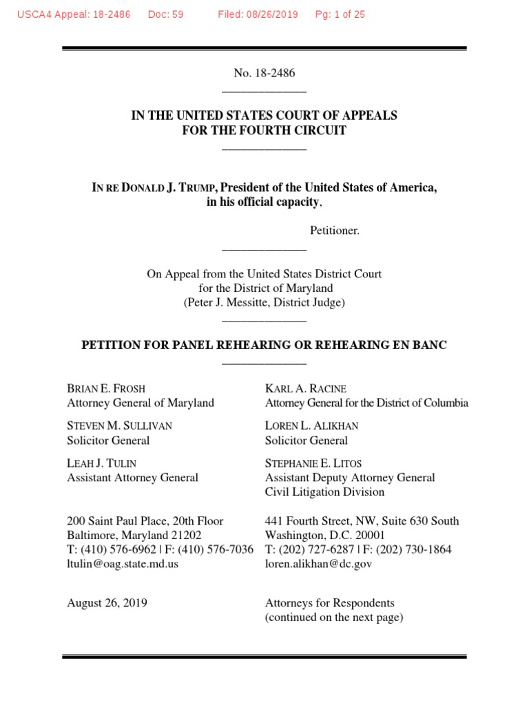 DC MD V Trump Petition For Panel Rehearing or Rehearing en Banc Official Capacity | PDF ...