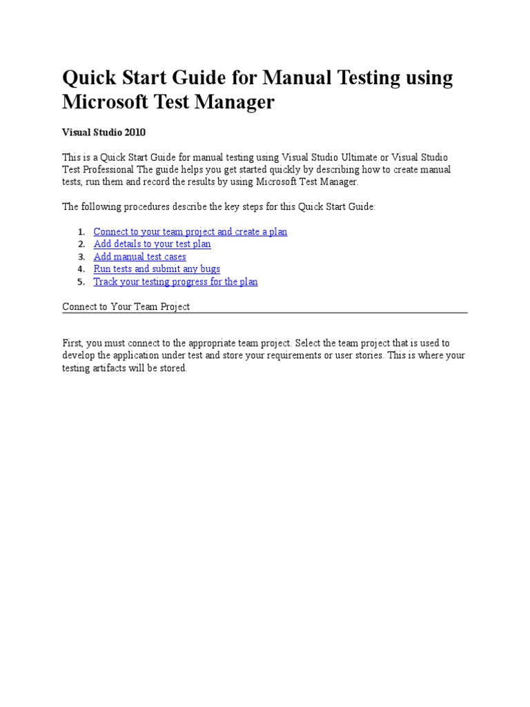 Quick Start Guide For Manual Testing Using Microsoft Test Manager | PDF ...