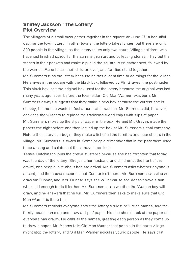 Shirley Jackson The Lottery | PDF | Travel | Mystery, Thriller & Crime ...