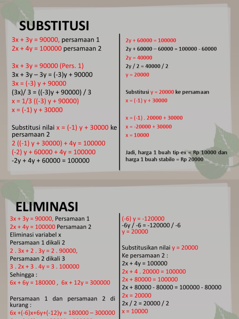Contoh Soal Substitusi Dan Eliminasi