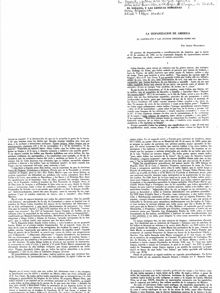 Rosenblat, Ángel - La Hispanización de América | PDF