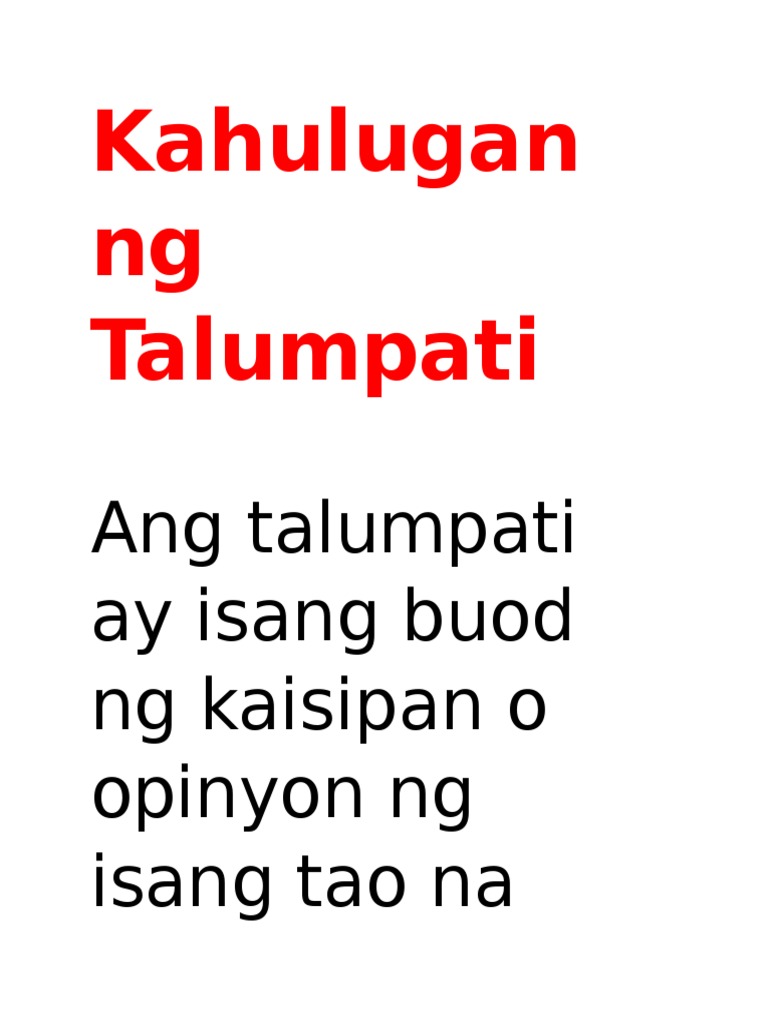 Kahulugan ng Talumpati: Ang talumpati ay isang buod ng kaisipan o ...