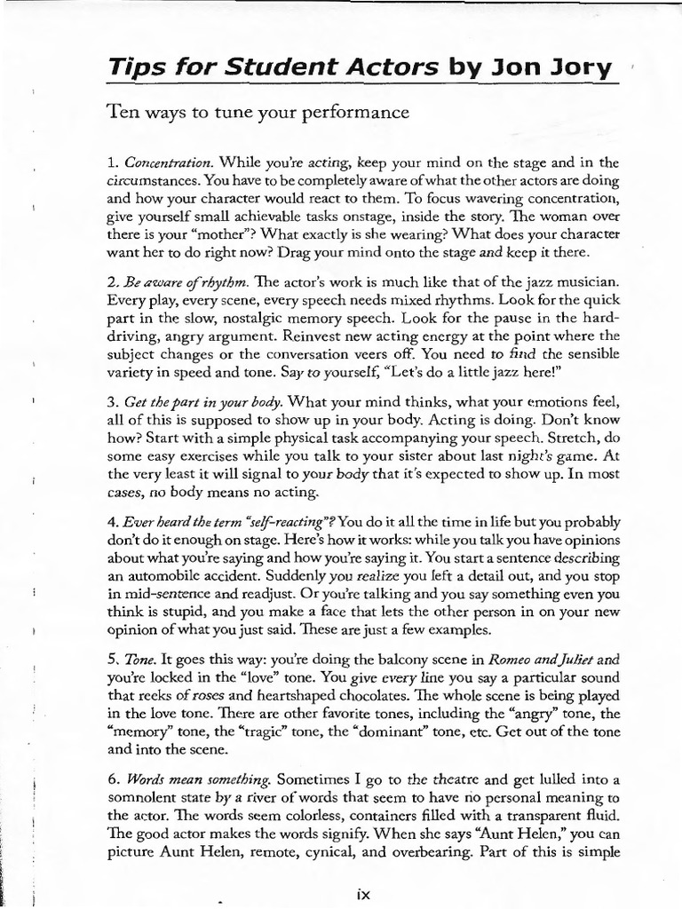Tips For Student Actors | PDF | Actor | Mind
