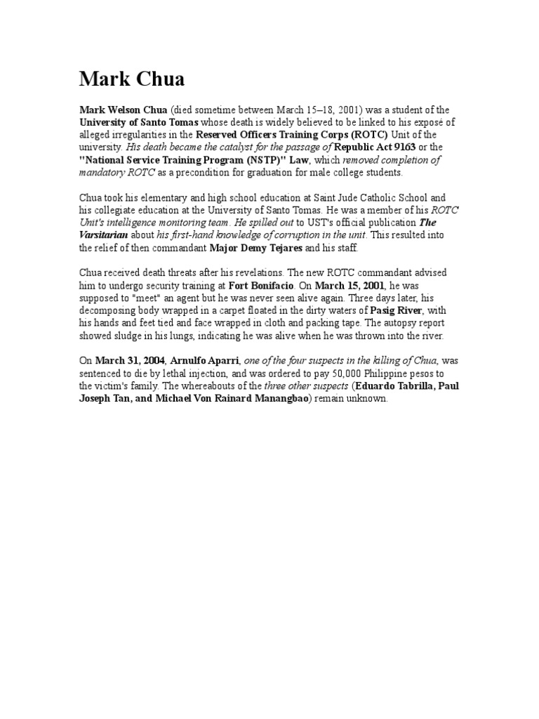 Mark Chua: Mandatory ROTC As A Precondition For Graduation For Male ...