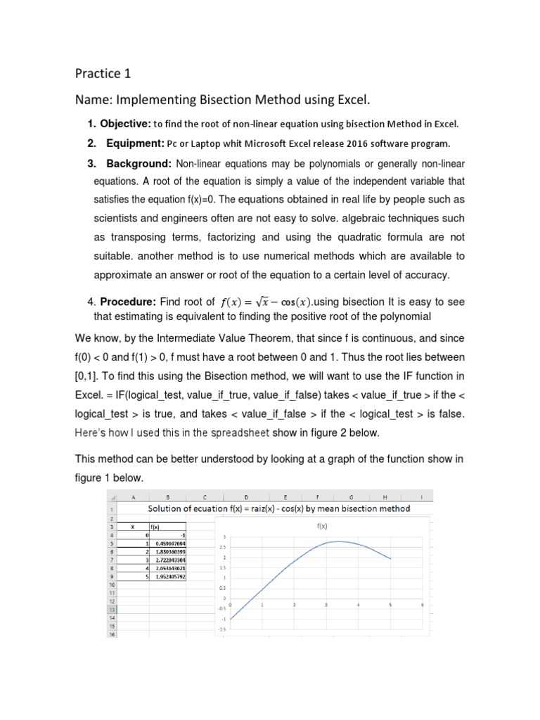 Implementing the Bisection Method in Excel to Find Nonlinear Equation ...