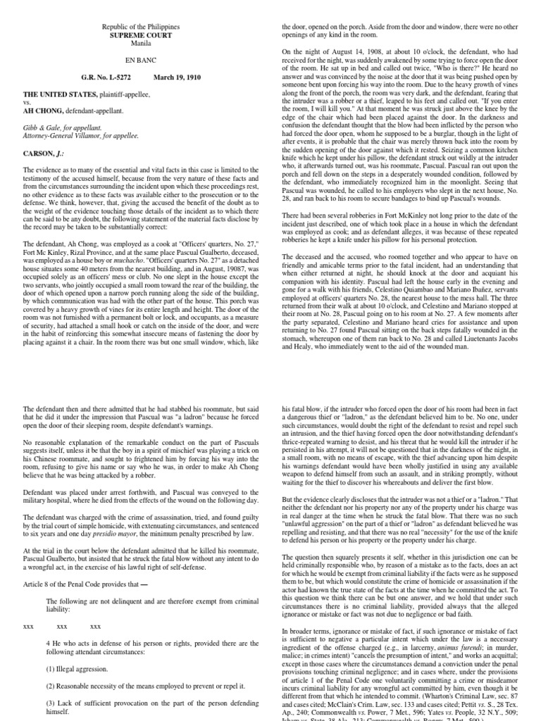 US Vs Ah Chong | PDF | Crime & Violence | Crime Thriller