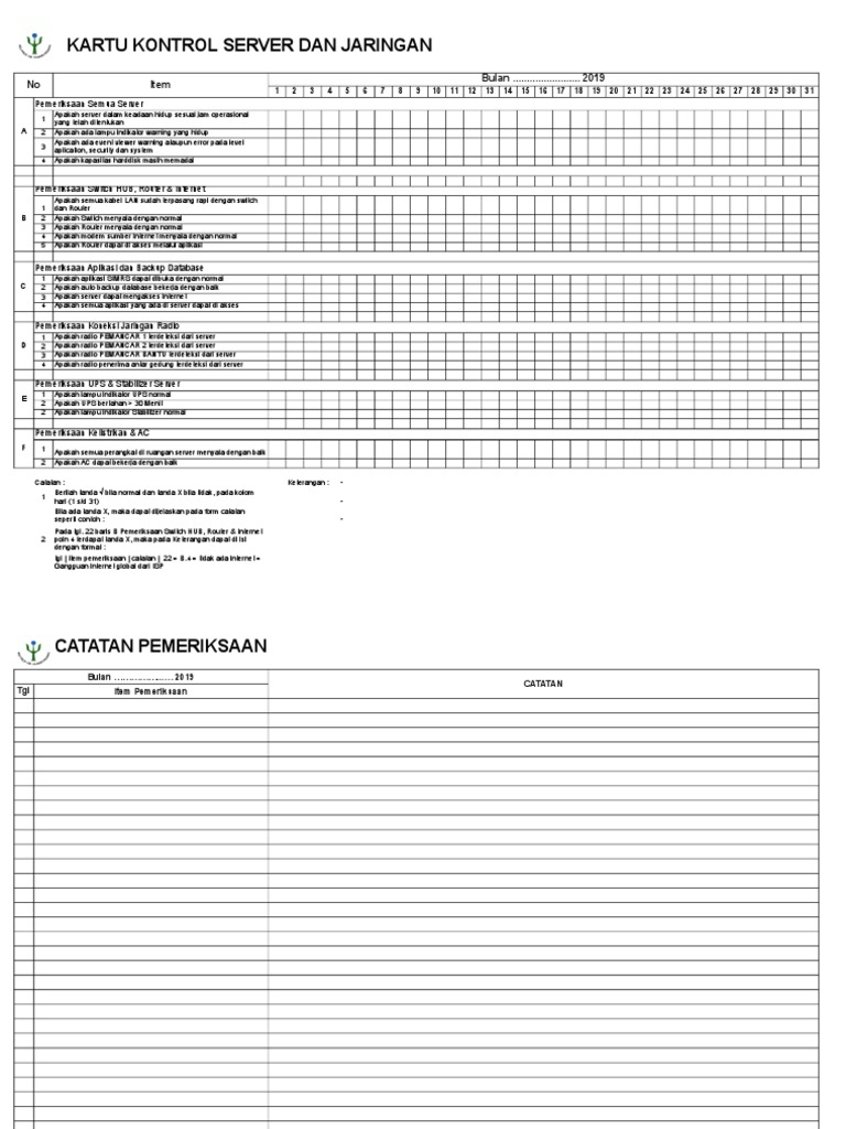Contoh Checklist Ruangan Server | PDF