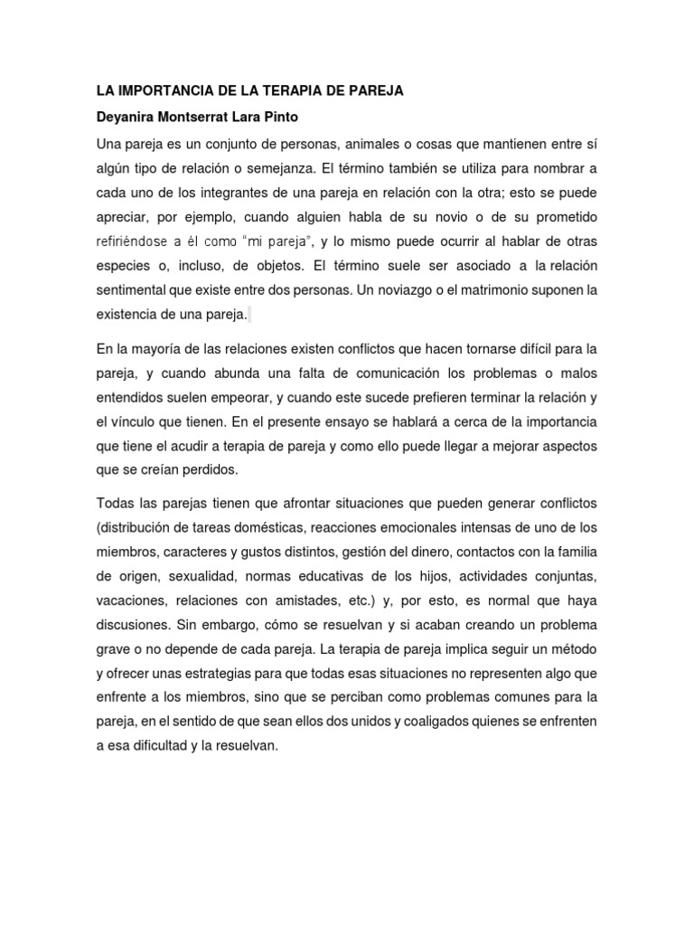 La Importancia de La Terapia de Pareja | PDF | Psicoterapia | Familia