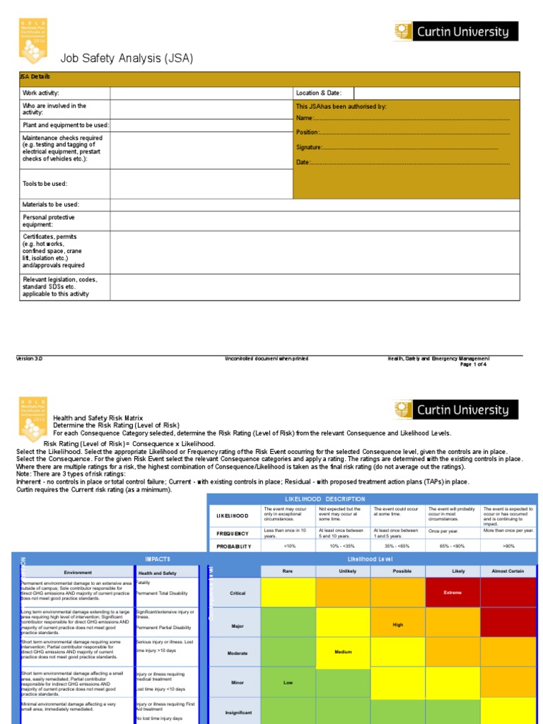 Job Safety Analysis Form | PDF | Safety | Prevention