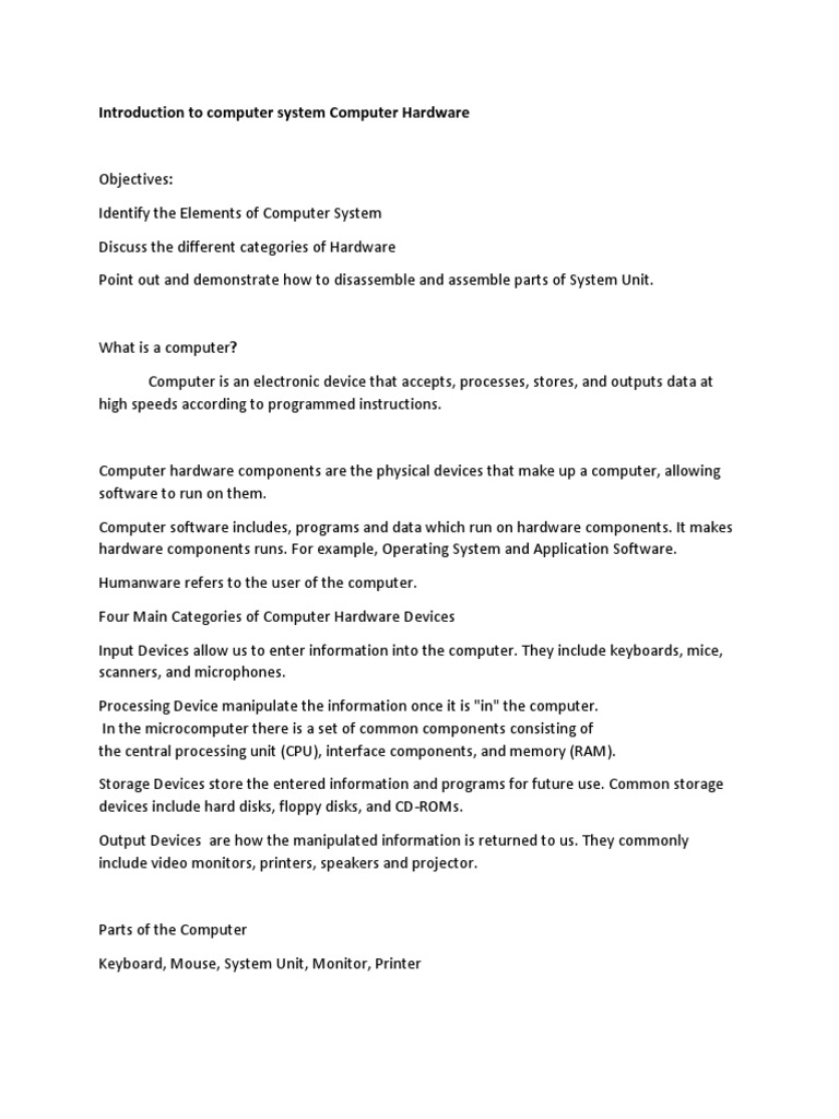 Introduction To Computer System Computer Hardware | PDF