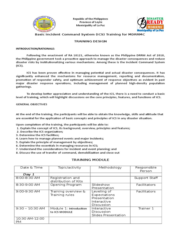 ICS Training Design For MDRRMC | PDF | Incident Command System | Business