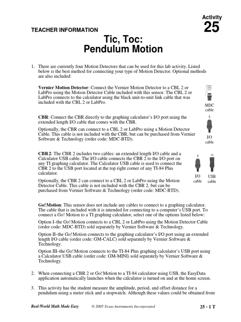 Tic, Toc: Pendulum Motion: Activity Teacher Information | PDF | Sine ...