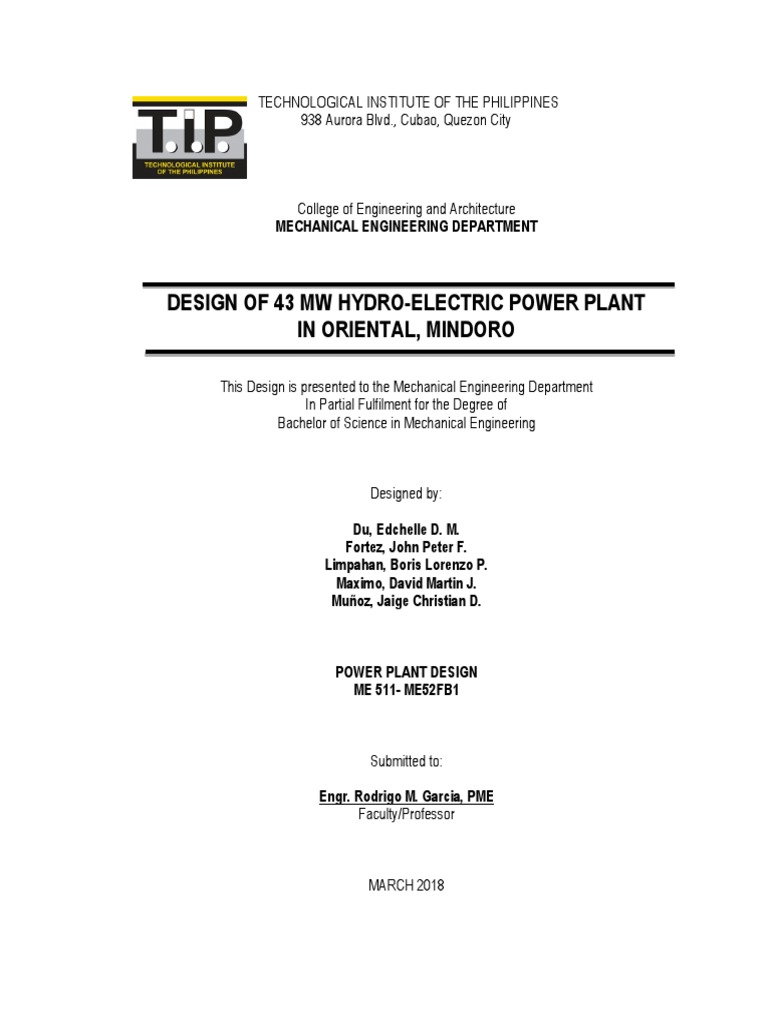 Design of 43 MW Hydroelectric Power Plant in Oriental Mindoro | PDF ...