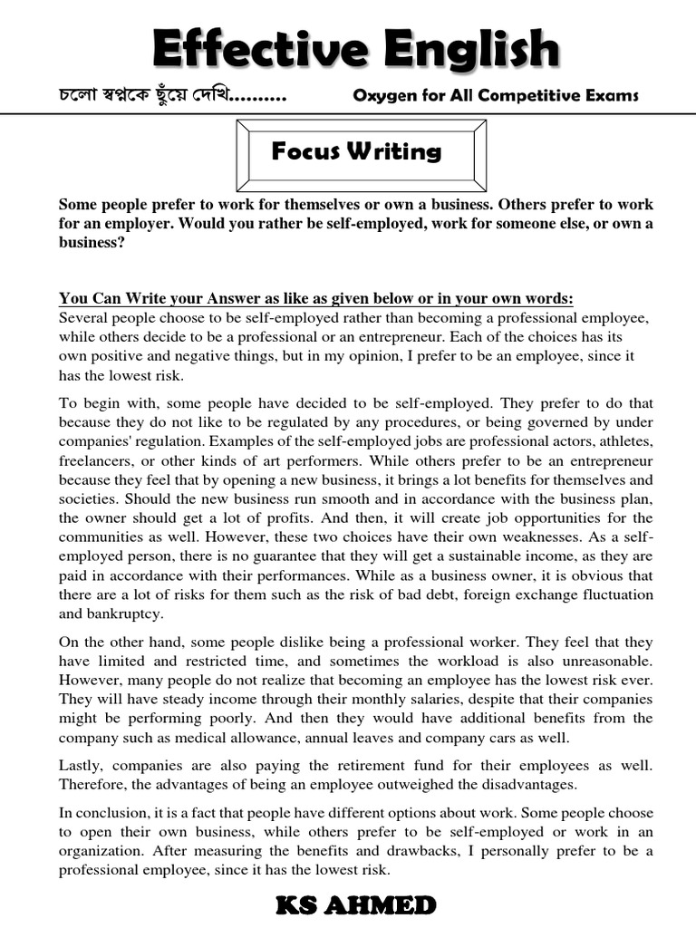 Focus Writing: Ks Ahmed | PDF | Employment | Business