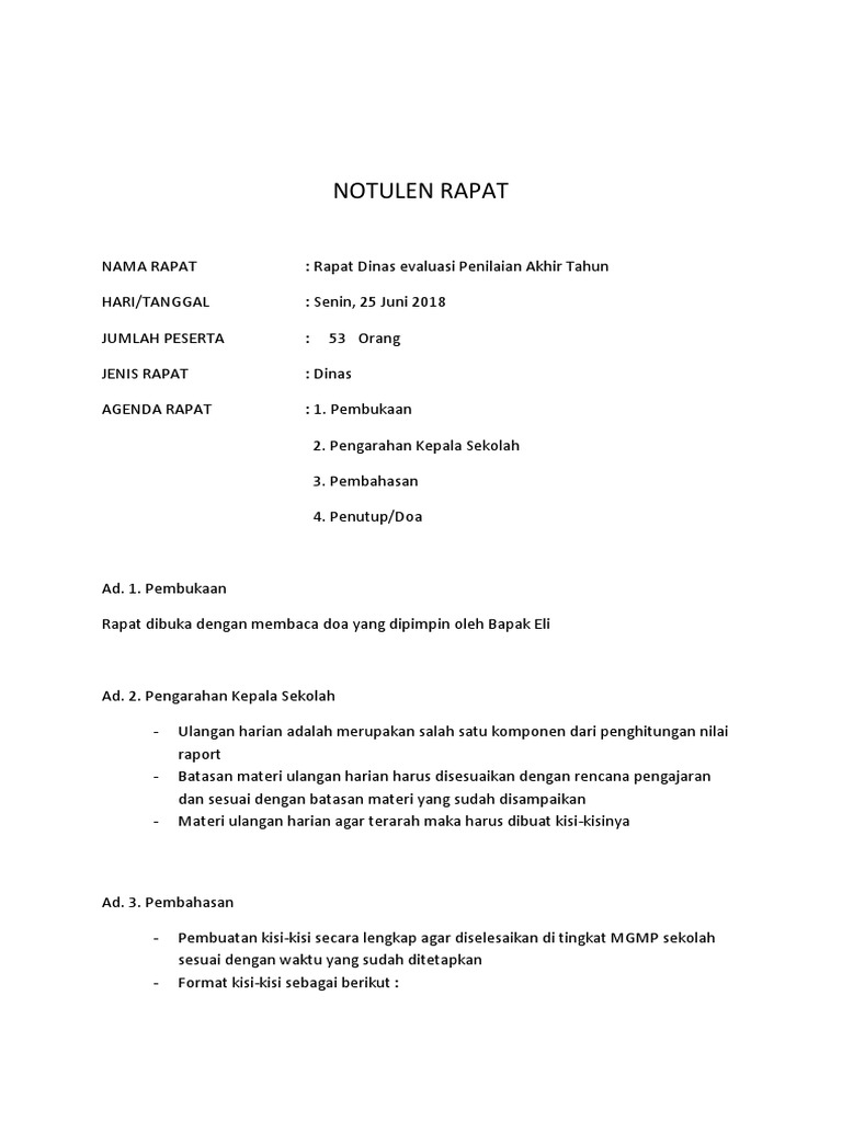 Notulen Rapat Persiapan Akhir Semester | PDF