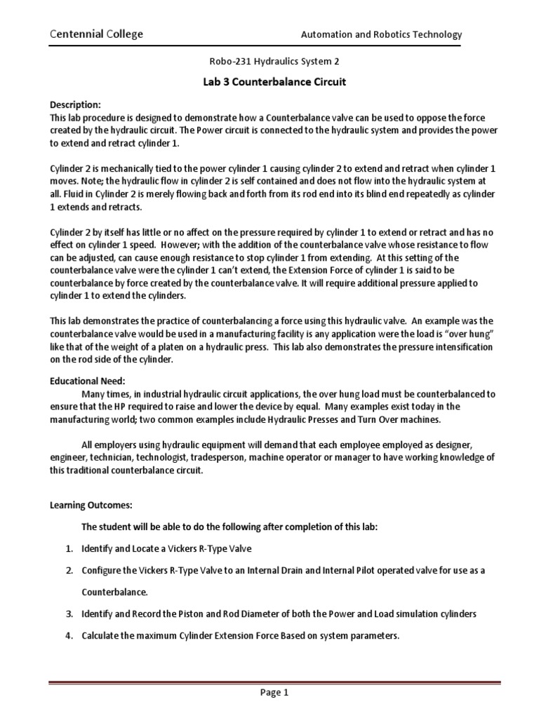 Lab 3 Counterbalance | PDF | Valve | Hydraulics