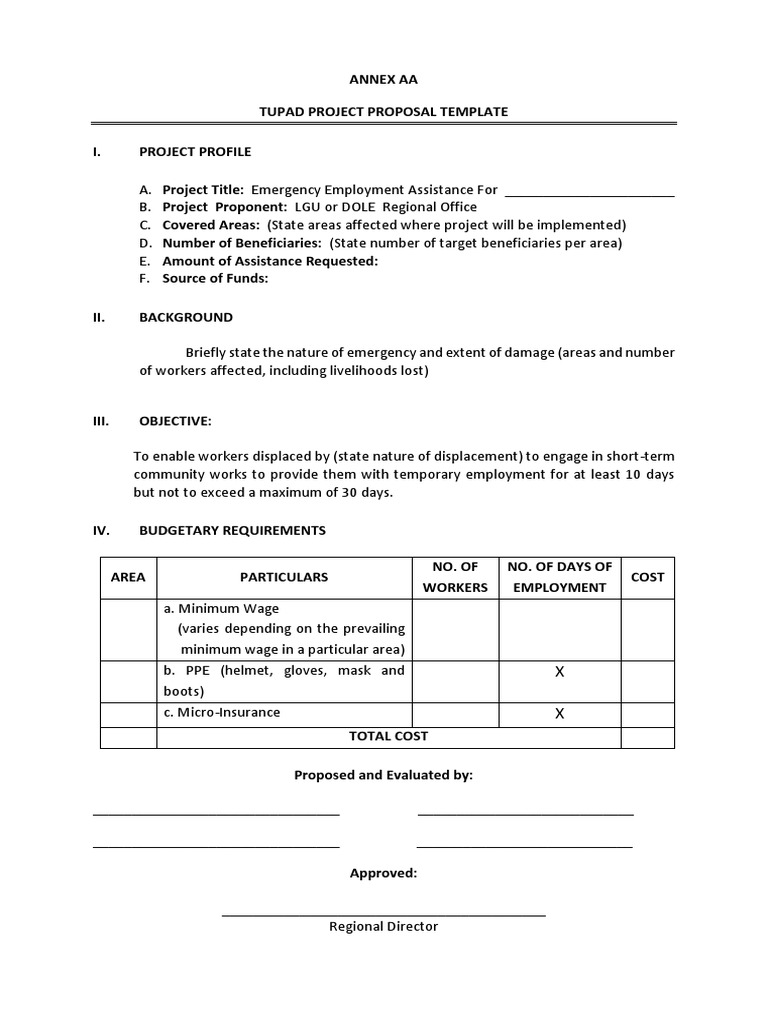 ANNEX AA (TUPAD Project Proposal Template) | PDF