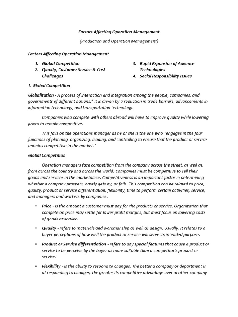 Factors Affecting Operation Management | PDF | Corporate Social ...