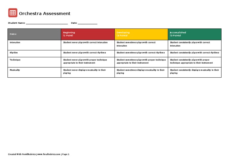 Orchestra Performance Rubric | PDF | Language Arts & Discipline