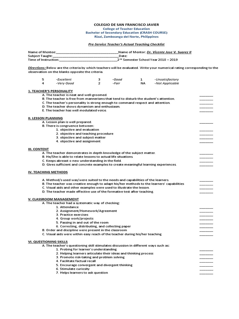 Colegio de San Francisco Javier: Pre-Service Teacher's Actual Teaching ...