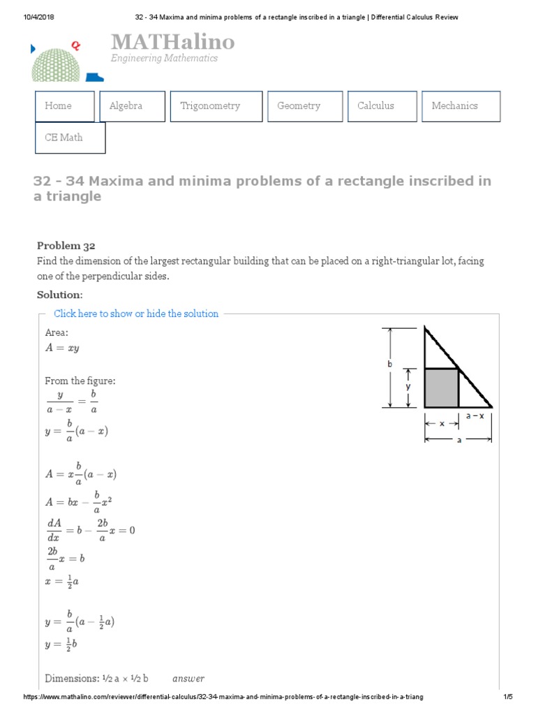 32 - 34 Maxima and Minima Problems of A Rectangle Inscribed in A ...