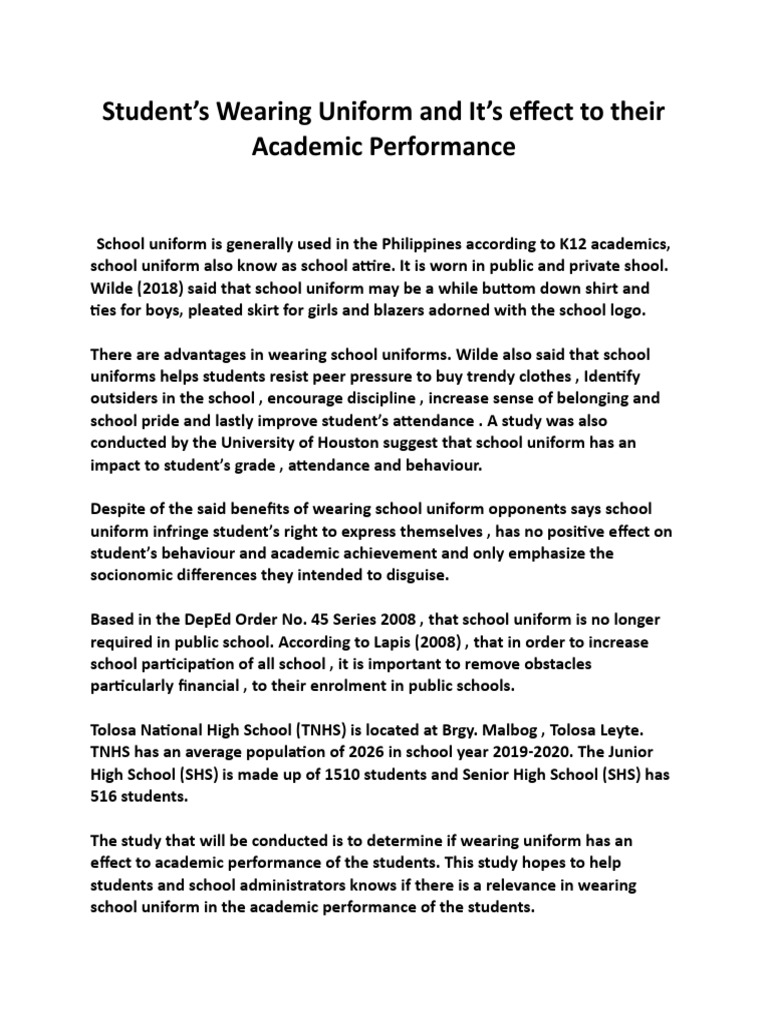 Student's Wearing Uniform and It's Effect To Their Academic Performance ...
