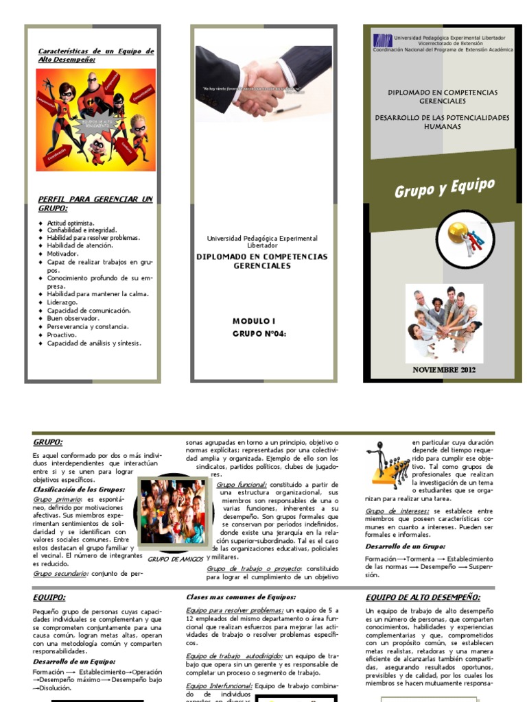 Triptico Grupo y Equipo | PDF | Liderazgo | Conceptos psicologicos