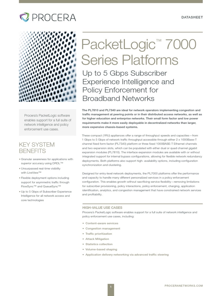 Procera DS PacketLogic7000 Platform | PDF | Network Congestion | Wi Fi