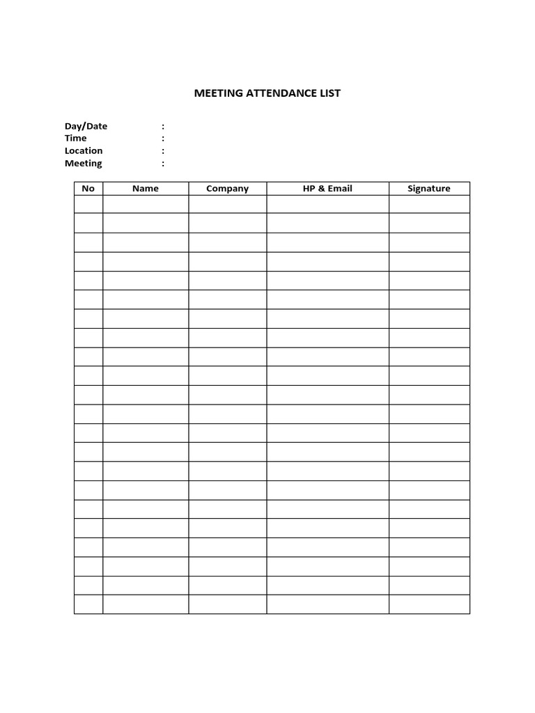 Meeting Attendance List Template | PDF | Law