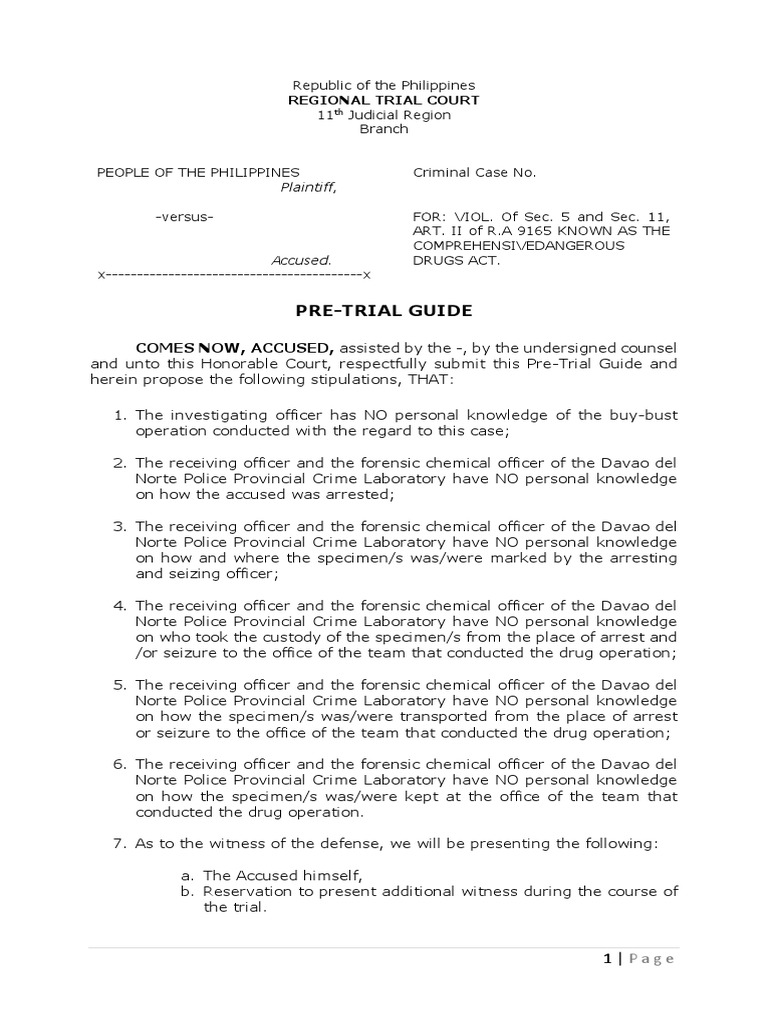 Pre-Trial Guide: COMES NOW, ACCUSED, Assisted by The - , by The ...