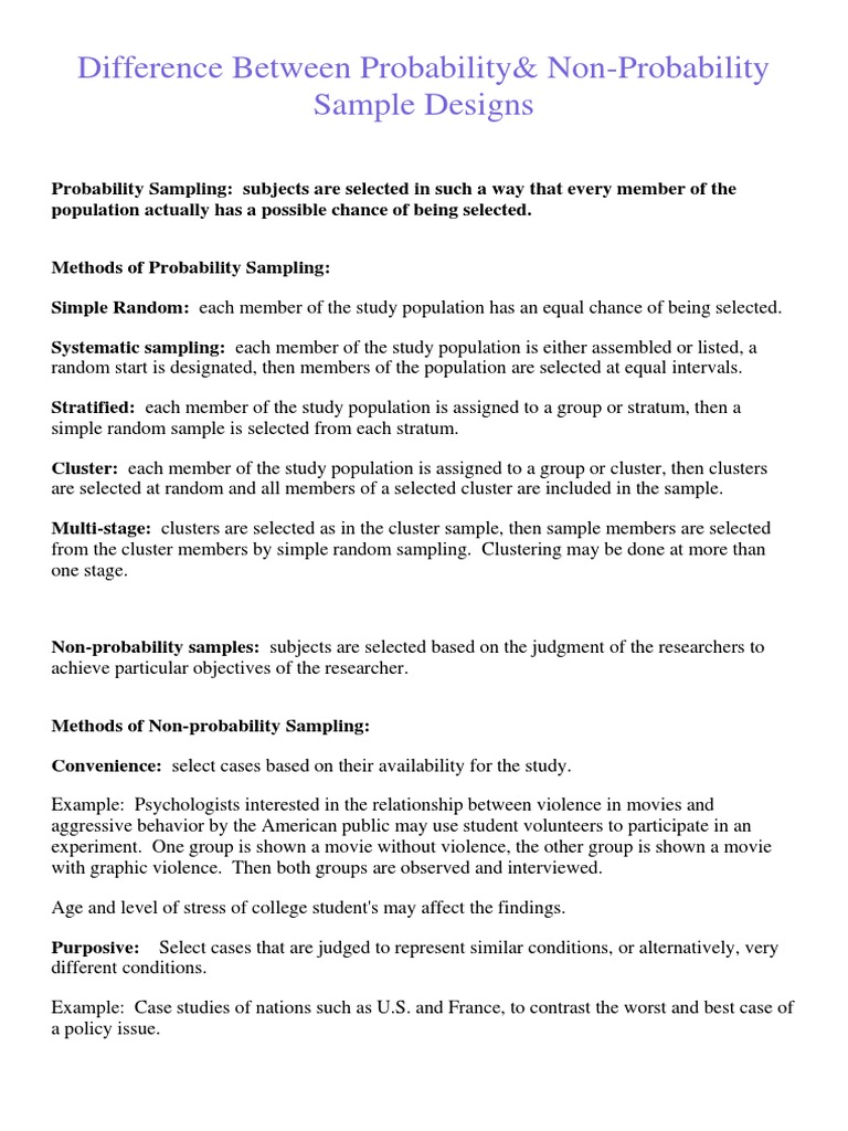 Difference Between Probability& Non-Probability Sample Designs | PDF ...