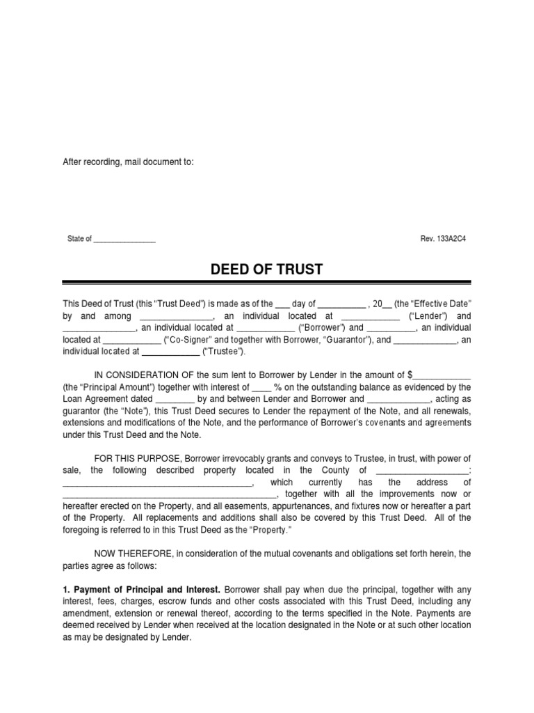 Deed of Trust: State of - Rev. 133A2C4 | PDF | Deed Of Trust (Real ...