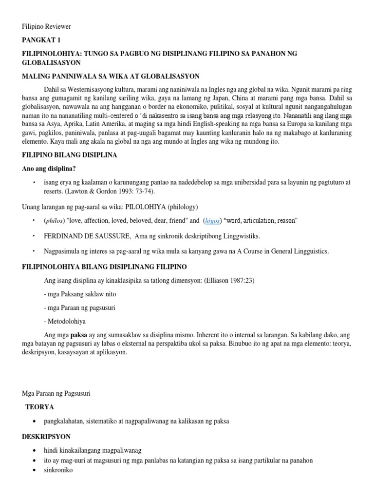 Filipino Reviewer | PDF