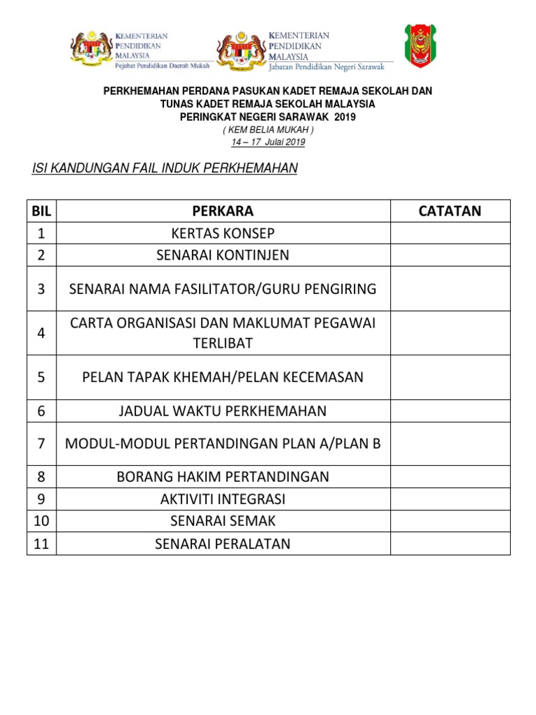 Isi Kandungan Fail Induk Perkhemahan KRS/TKRS NEGERI | PDF