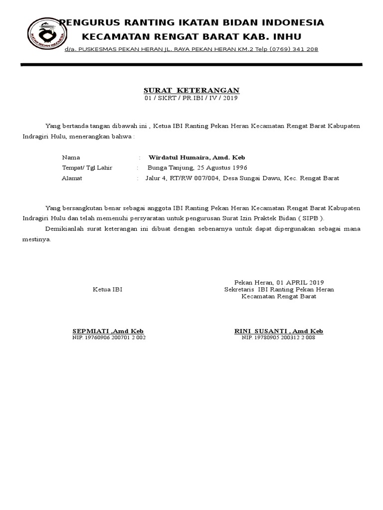 Surat Rekomendasi IBI Wirda | PDF
