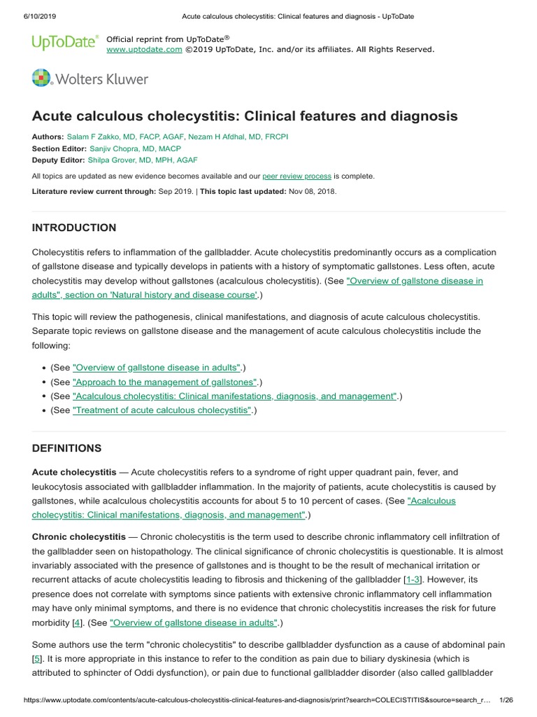 Acute Calculous Cholecystitis - Clinical Features and Diagnosis ...