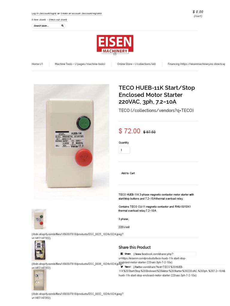 TECO HUEB-11K Start - Stop Enclosed Motor Starter | PDF | Electrical ...