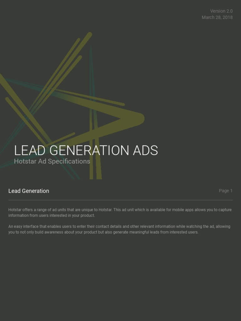 Lead Generation Ads Hotstar Ad Specifications | PDF | Human–Computer Interaction | Digital ...