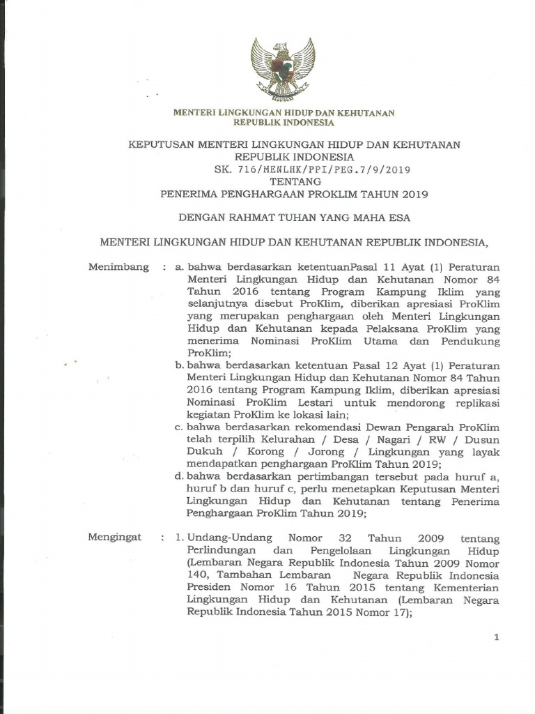 SK ProKlim Tahun 2019 | PDF